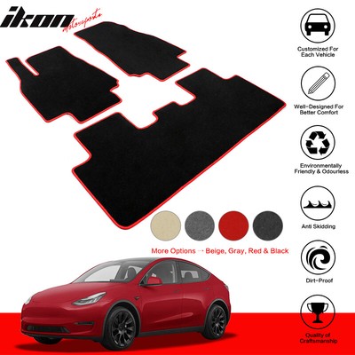 For 20-23 Tesla Model Y Floor Mats Carpet Front Rear Nylon Black W/ Red ...