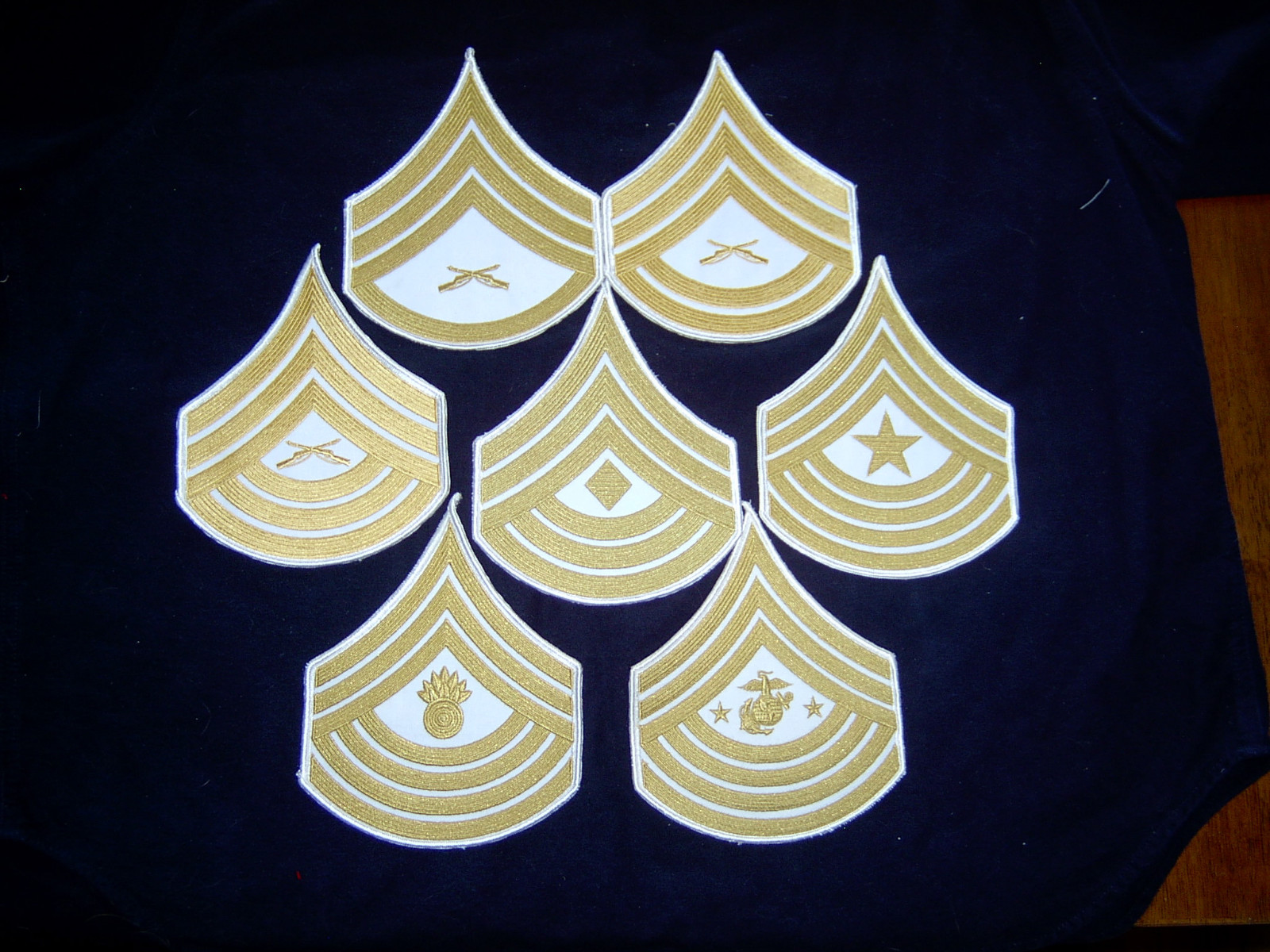 USMC Sr. NCO dress mess chevron set merrowed edge | eBay