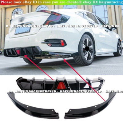 For 2016-2021 10th Honda Civic Sedan Glossy Black Rear Bumper Diffuser ...