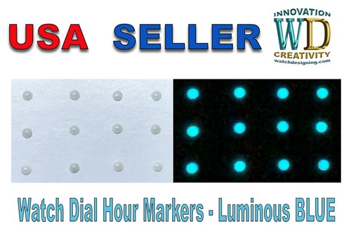 Watch Dial Hour Markers 12 pieces BLUE LUMINOUS 1.7mm Numerals Dots ...