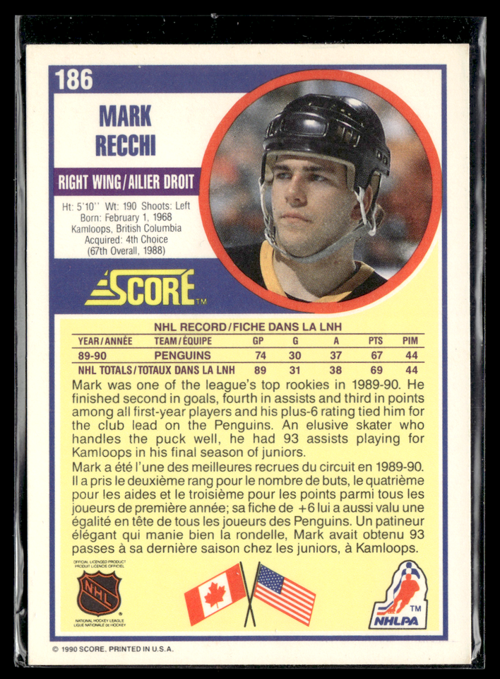 1990 Score Hottest/Rising Stars 81 Mark Recchi Pittsburgh Penguins | eBay