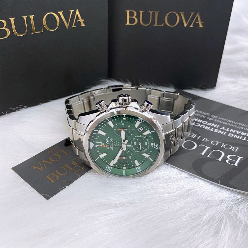 Men New Bulova Classic Green Marine Star Stainless Steel 96B396 Watch ...