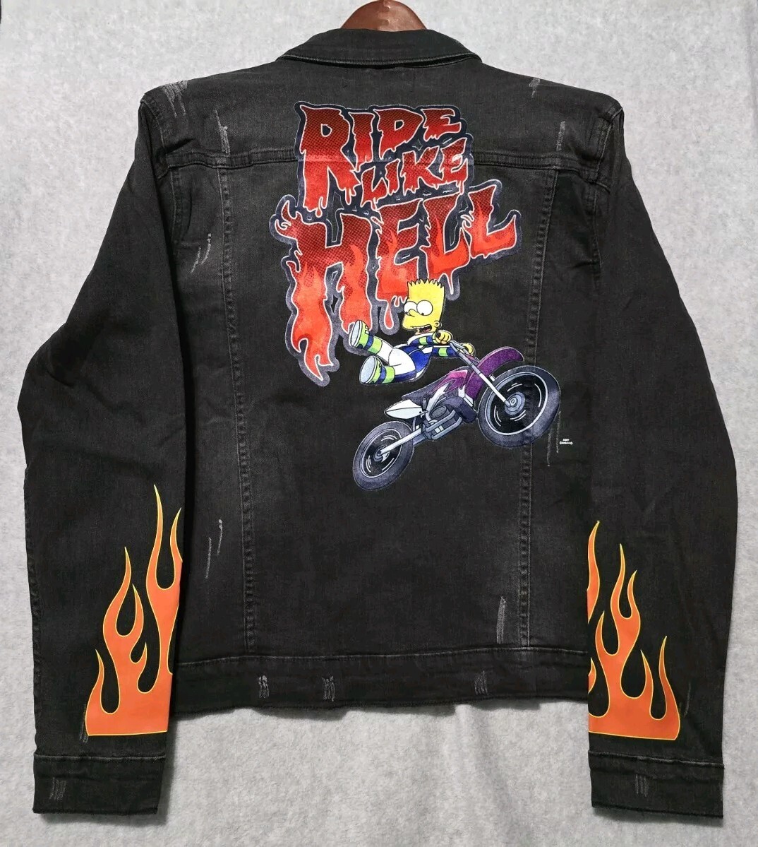 The Simpsons Bart Ride Like Hell Mens Black Denim Patch Jacket L NWT$108 | eBay