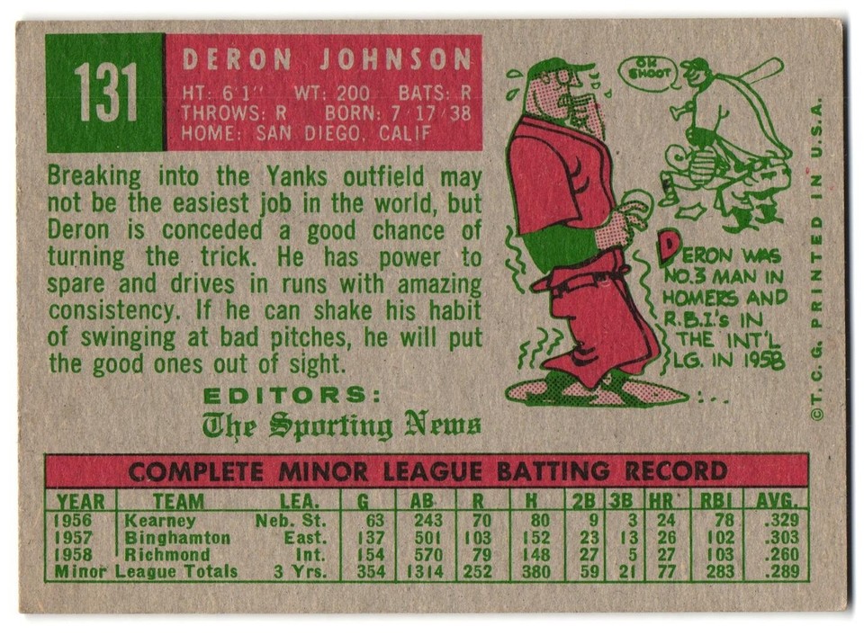 Deron Johnson 1959 Topps MLB Card #131 NY Yankees LA | eBay