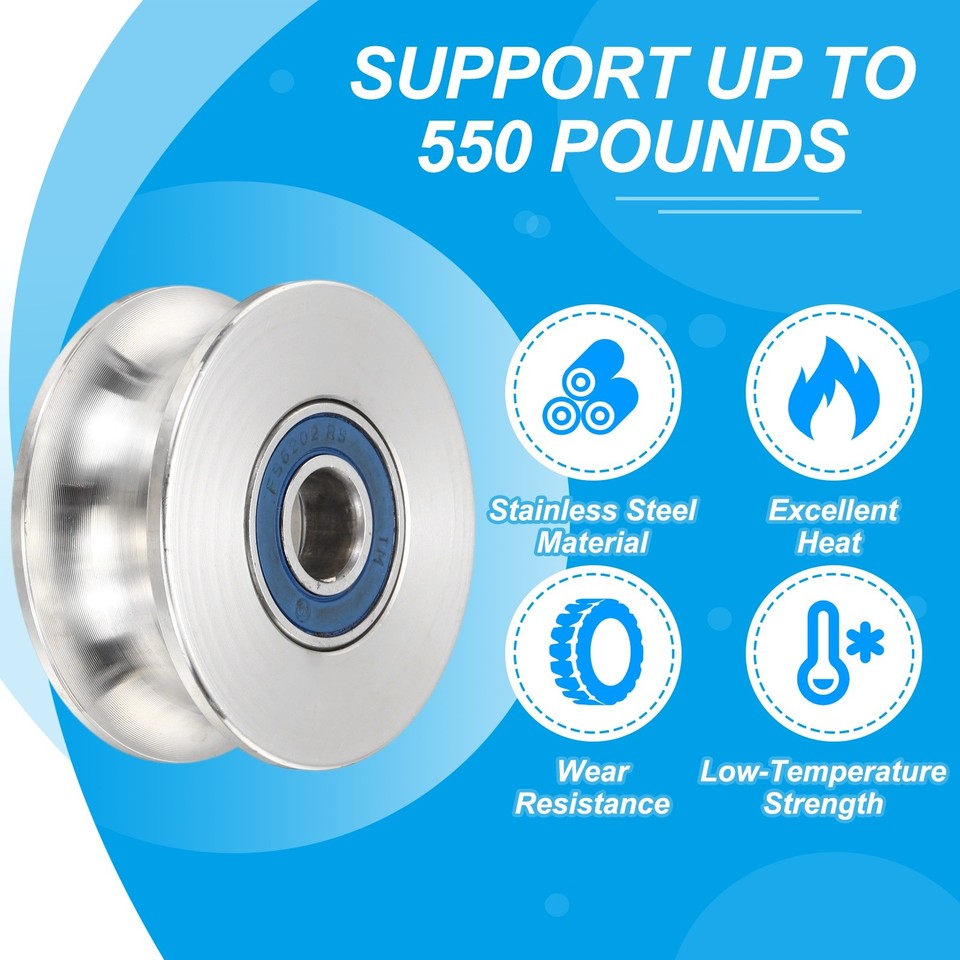 2pcs Sliding Gate Rollers 2.68" 304 Stainless Steel U Groove Slide ...