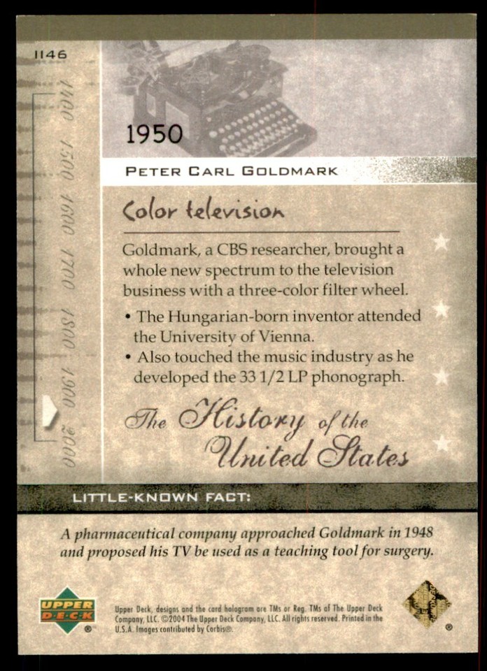 2004 Upper Deck The History of the United States Peter Carl Goldmark ...