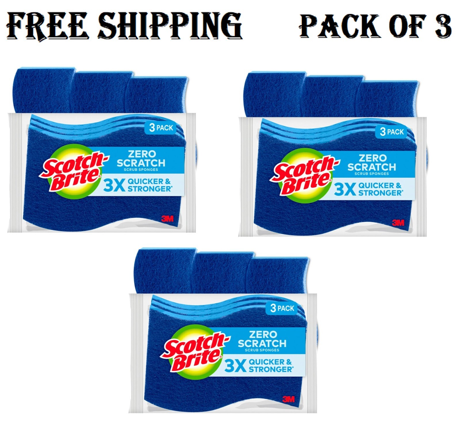 Scotch-Brite Zero Scratch Scrub Sponges, 3 Sponges Kitchen for Dishes ...