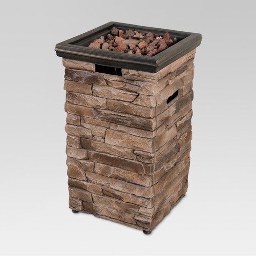 Threshold Chisholm 27" Tall Square LP Gas Fire Column - Natural Stone ...