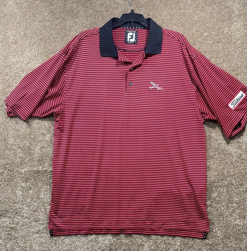 FootJoy Prodry Lisle Golf Polo Men's L Red Black Striped Red Hawk Run ...
