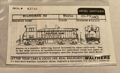 WALTHERS HO DECAL-MILWAUKEE ROAD/MILW DIESEL SWITCHER-RED & WHT LETT ...
