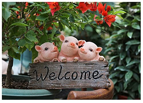 Pig Welcome Sign Garden Statue Decor, Resin Welcome Sign Garden ...