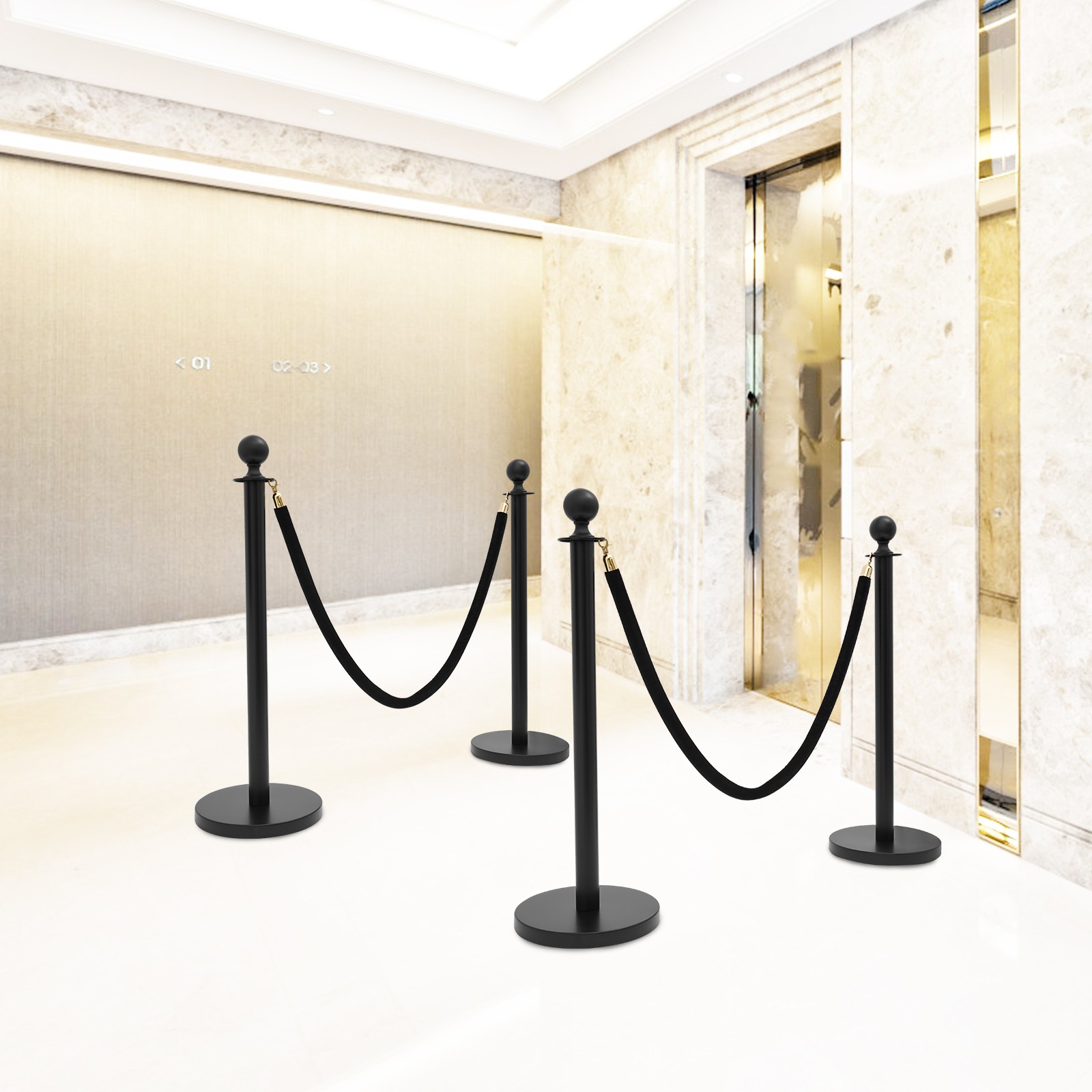 4 PCS Black Stanchion Posts Crowd Control Barriers Stanchion Post with ...
