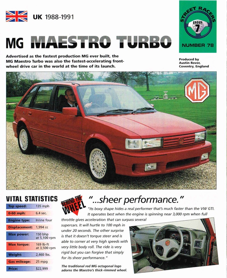 MG MAESTRO TURBO SPEC SHEET / Brochure:1988,1989,1990, | eBay UK