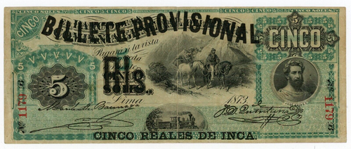 Peru ... P-12 ... 5 Reales de Inca ... 1881 ... *VF-XF*🤩 2 Signatures ...