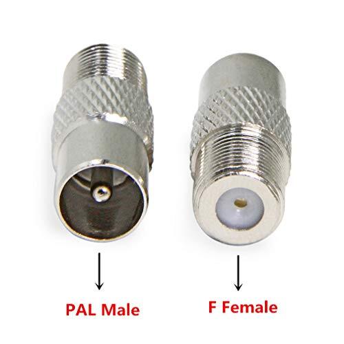 European TV Adapter 2 Pack PAL Male to F Female RF Coax Connector ...