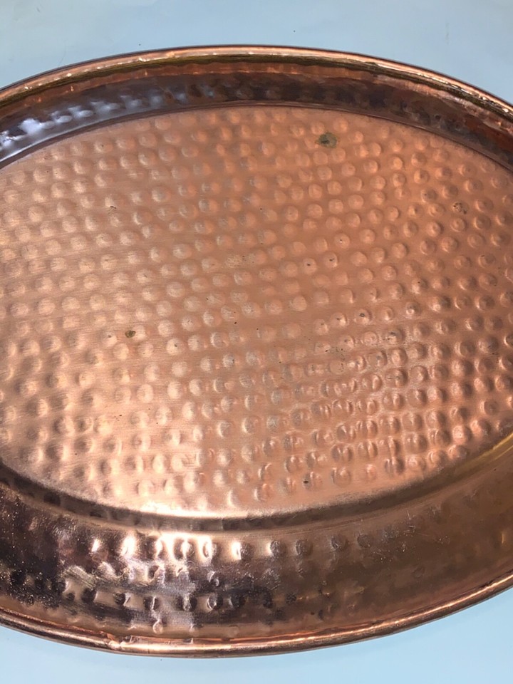 Solid Copper w/brass handles Hammered Tray / Platter 18”by 11” | eBay