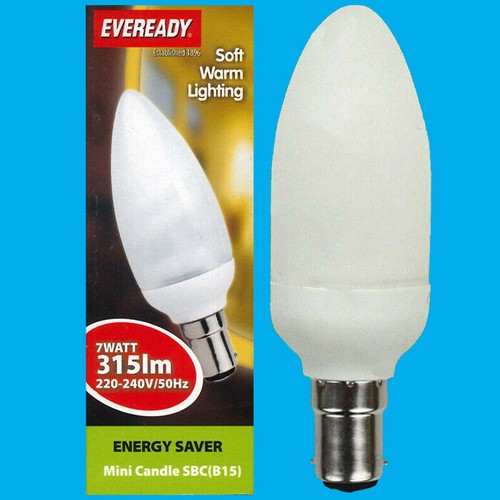 25x 7W Low Energy CFL Mini Candle 2700K Warm White Light Bulb Lamp SBC ...
