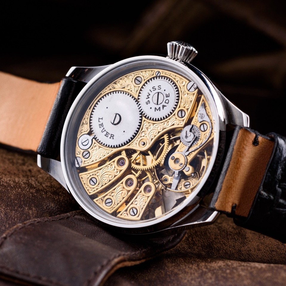 Skeleton Antique Rolex Lever Watch Mens Swiss Vintage Steel Case Custom ...