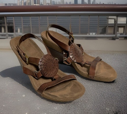 Azaléia Wedge Sandal Women's 7 M (Brown) Leather Sandals Casual Summer ...