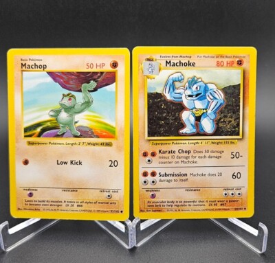 Pokemon TCG Shadowless Base Set Machop 52/102 & Machoke 34/102 MP WOTC ...