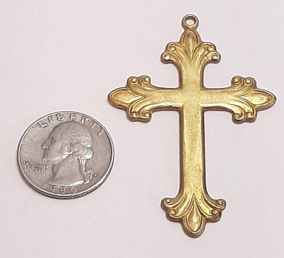 EMBOSSED STAMPED BRASS LARGE CROSS W/ LOOP COMPONENT EMBELLISHMENT ...