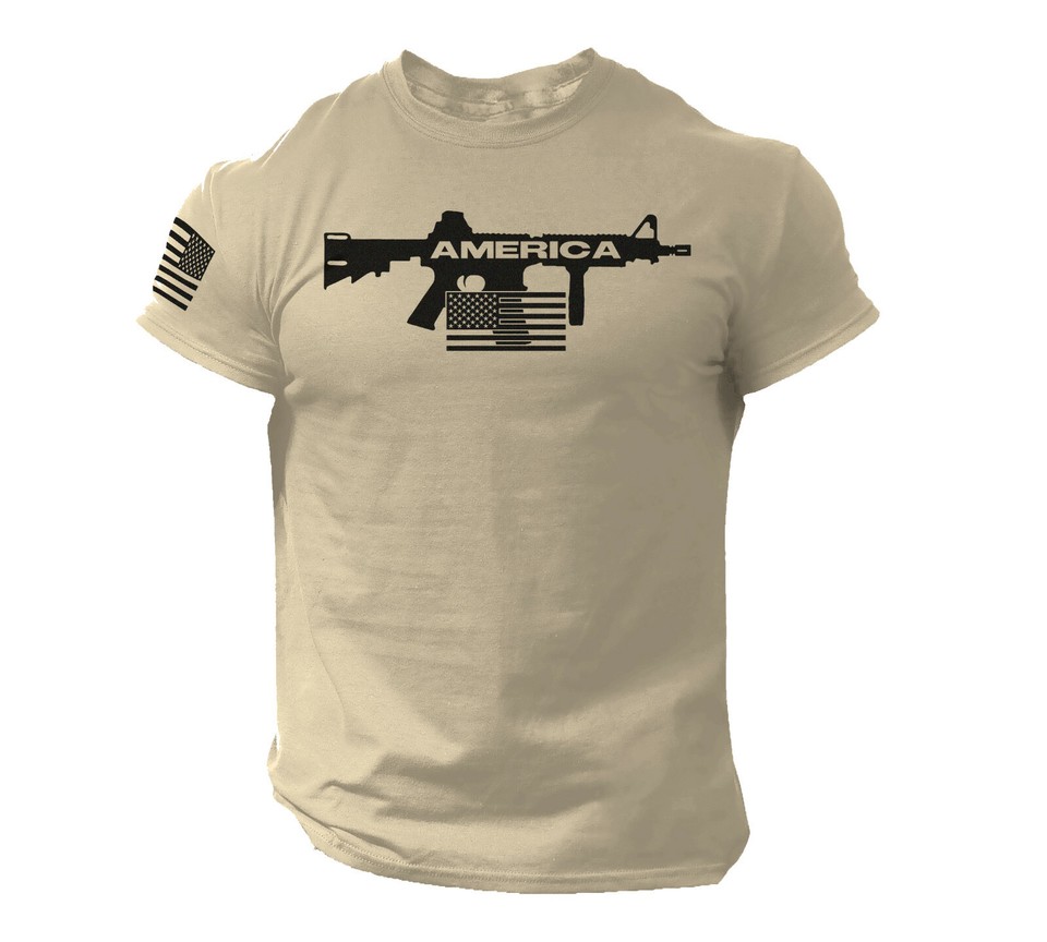 Men America Gun T Shirt US Flag 2nd Amendment Military Veteran T-Shirt ...