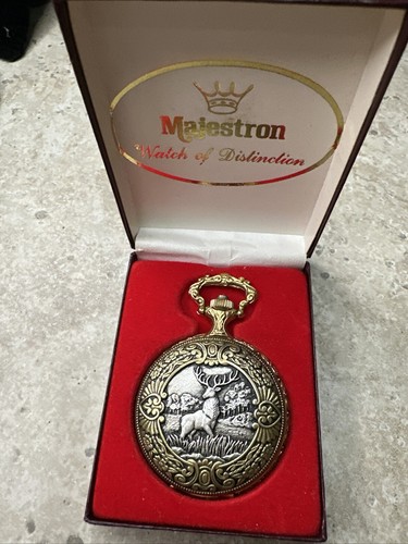 Vintage Majestron Buck Deer Pocket Watch Silver & Gold In Gift Box | eBay