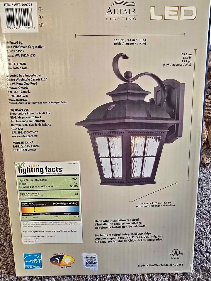 ALTAIR LIGHTING AL- 2163 OUTDOOR LED LANTERN DUSK TO DAWN TECHNOLOGY ...