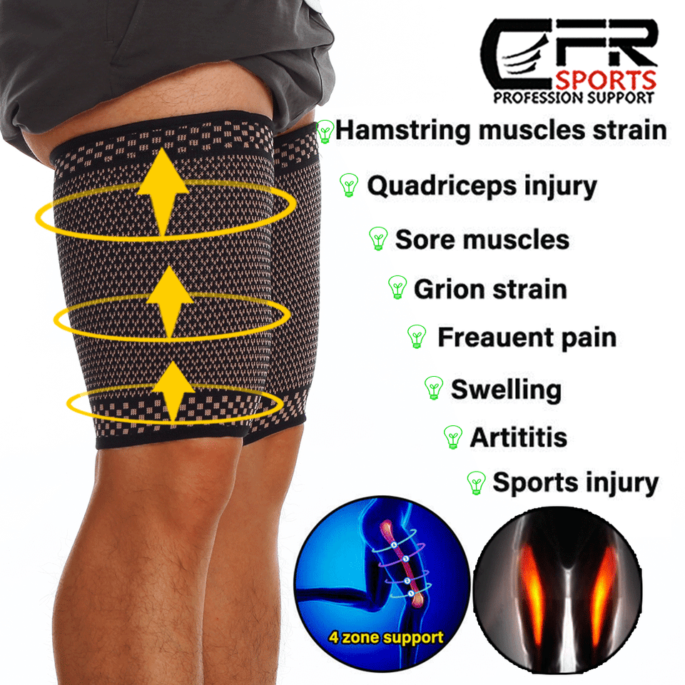 Copper Thigh Wrap Support Hamstring Compression Leg Brace Sleeve Sport ...