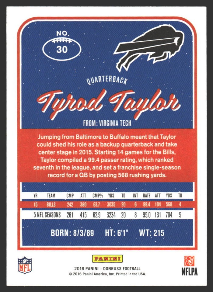 Tyrod Taylor #30 2016 Donruss Buffalo Bills | eBay