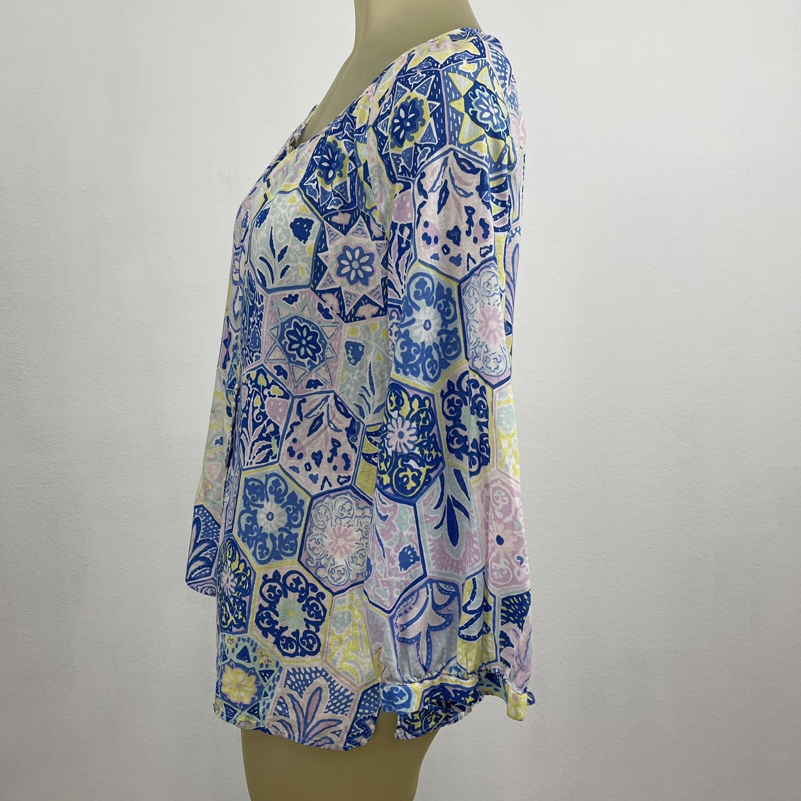 Talbots pink blue Pattern cotton peasant style blouse size medium women ...