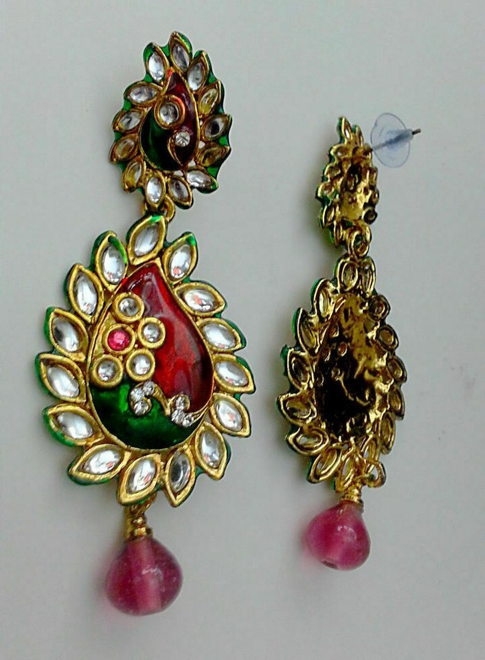 ELEGANT INDIAN JAIPURI WEDDING JEWELRY GOLD PLATED ENAMEL KUNDAN ...