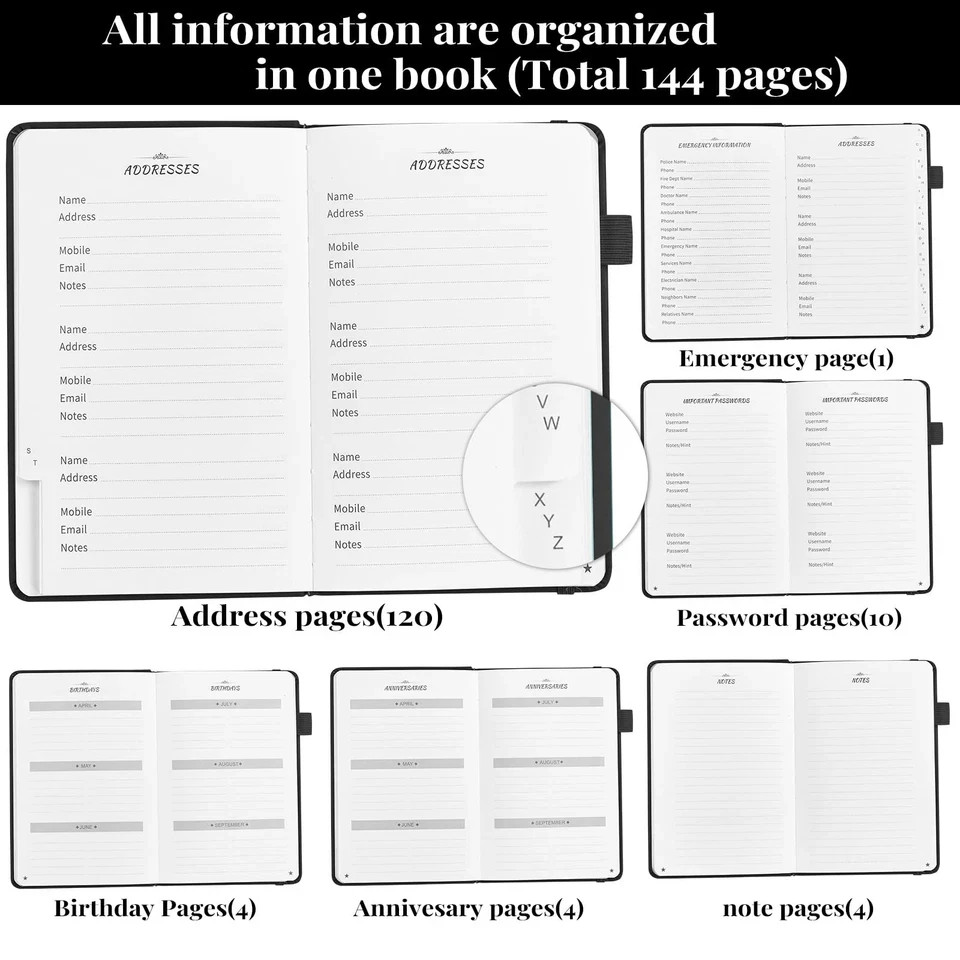 Address Book with Alphabetical Tabs Hardcover Password Keeper and ...