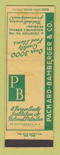 Matchbook Cover - Packard Bamberger Grocery Stores Hackensack NJ WORN ...