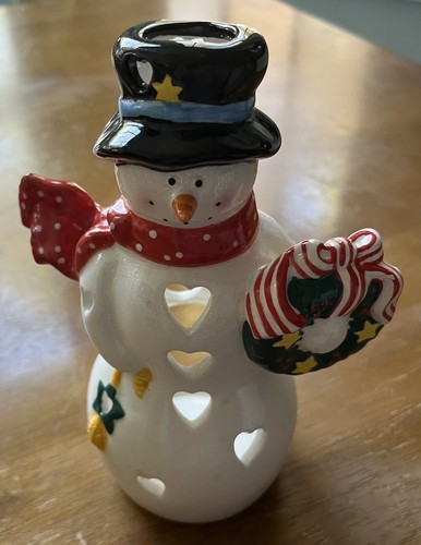Hallmark Christmas Snowman Tea Light Candle Holder Ceramic 7” Tall ...