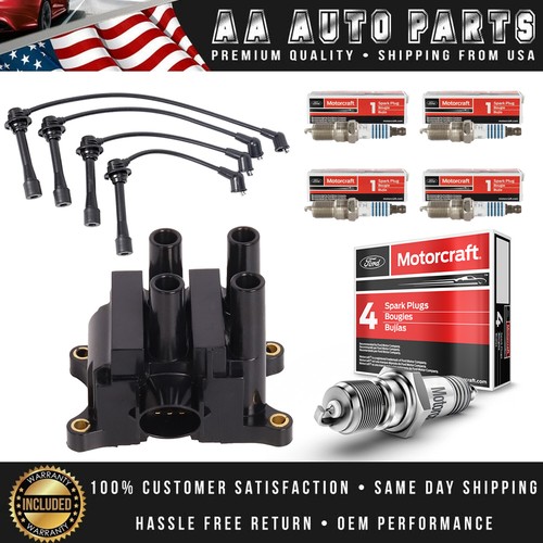 Ignition Coil & Wire Set & 4 Motorcraft Spark Plug for Mazda B2300 Ford ...