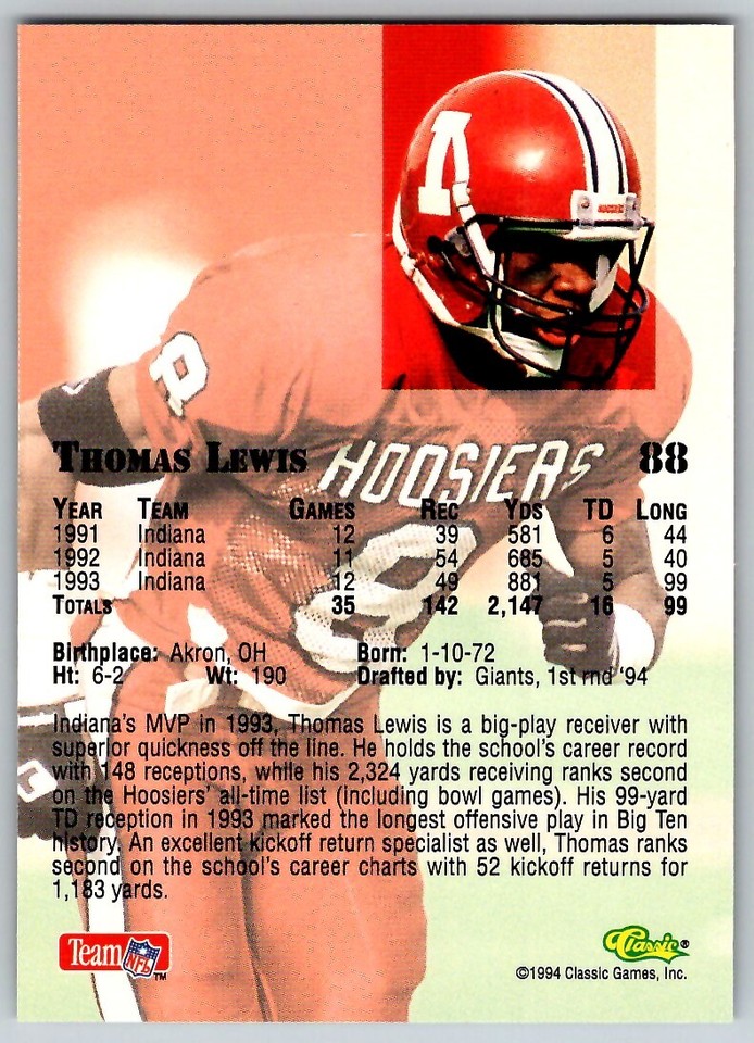 1993 CLASSIC NFL DRAFT GENE THOMAS EVERETT GIANTS #28 | eBay