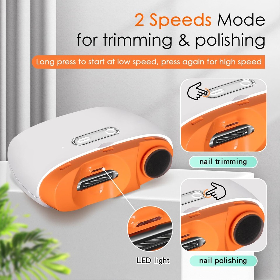 Electric Orange Nail Clipper with Debris Collector and 2 Speed ...