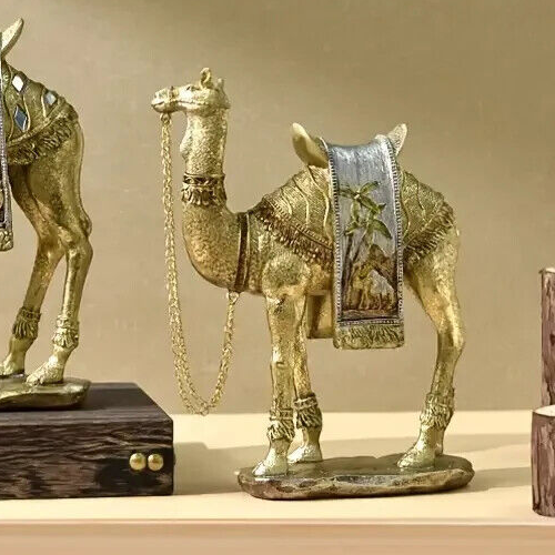 NEW 9" Elaborately Decorated Detailed Golden Camel Resin Figurine ...