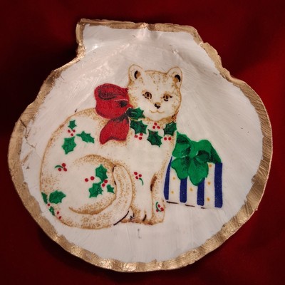 Cat Decoupage Clam Shell Trinket Dish, Seashell Dish | eBay