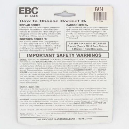 EBC Brakes Brake Pads Part Number - FA34 | eBay