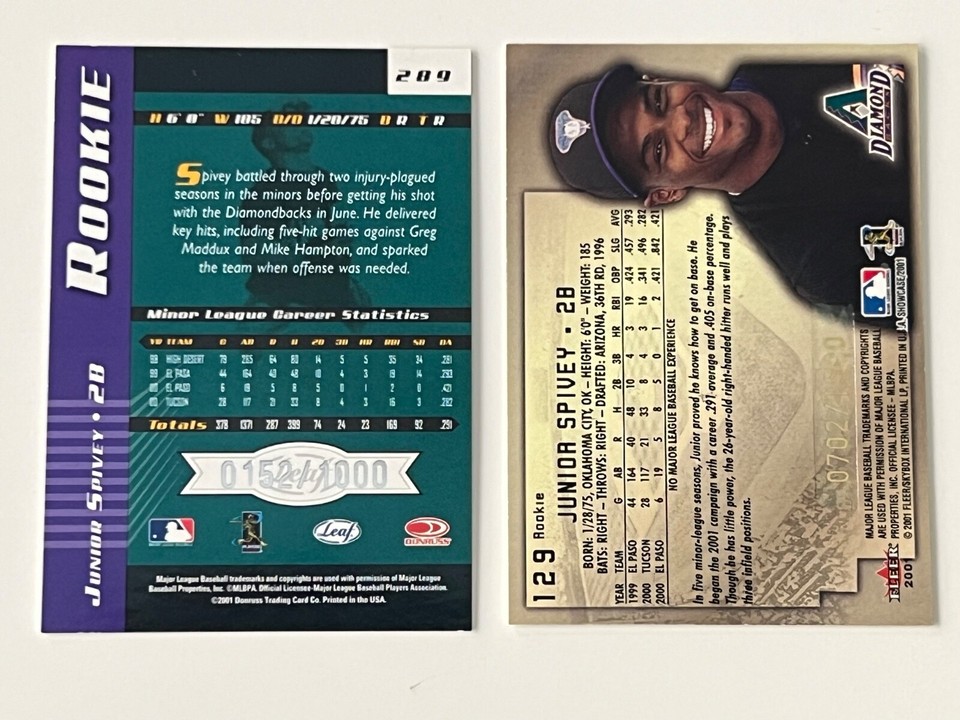 2001 Leaf Limited /1000 Junior Spivey #289 & 2001 Fleer Showcase /1500 ...