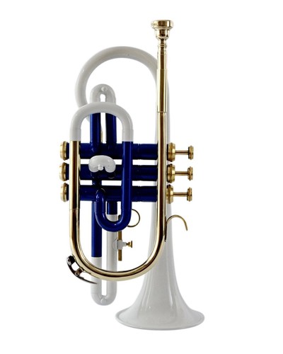 Cornet SALE!! BRAND NEW BLUE WHITE BRASS Bb FLAT CORNET FREE CASE ...