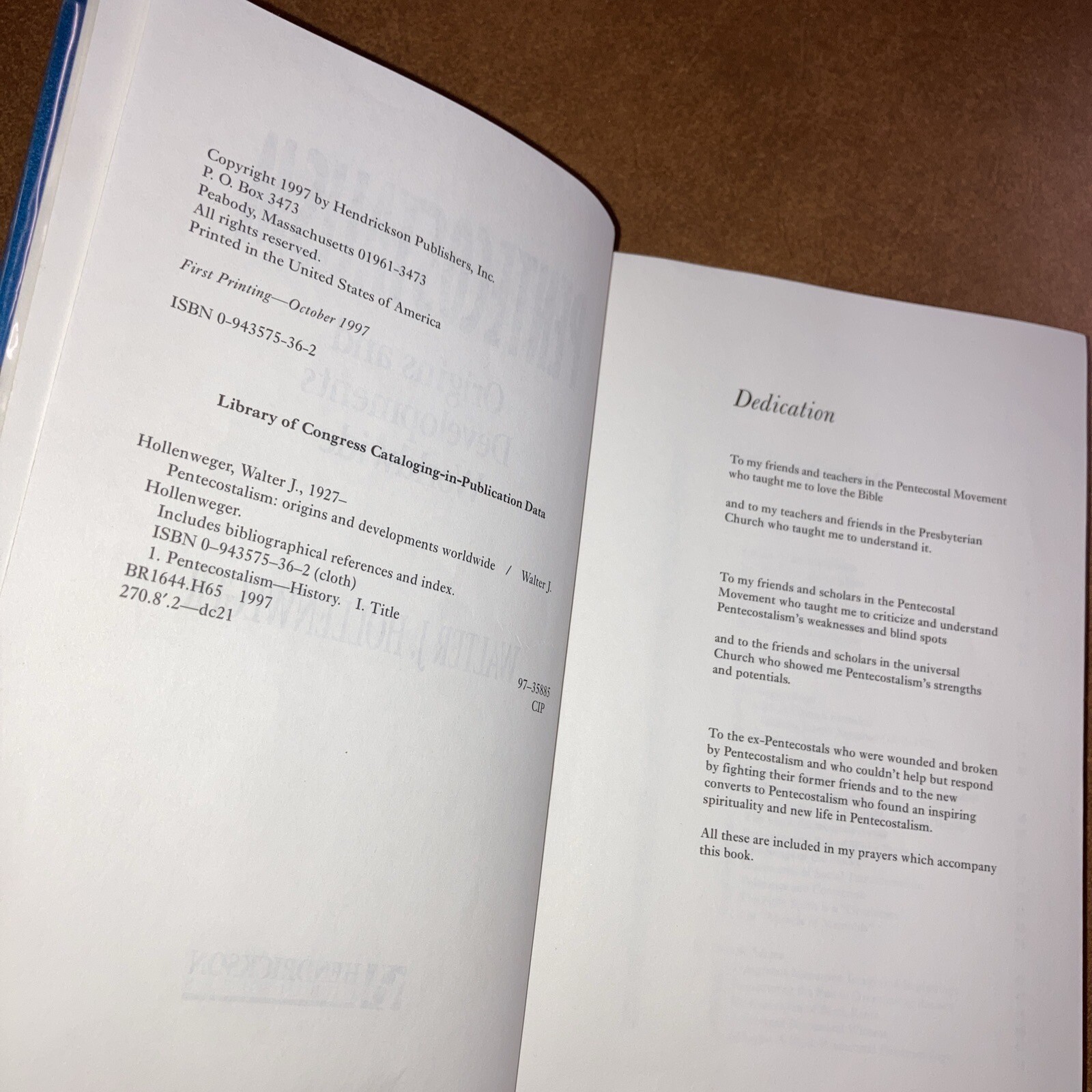 Pentecostalism: Origins & Developments Worldwide HC DJ Hollenweger 1997 ...