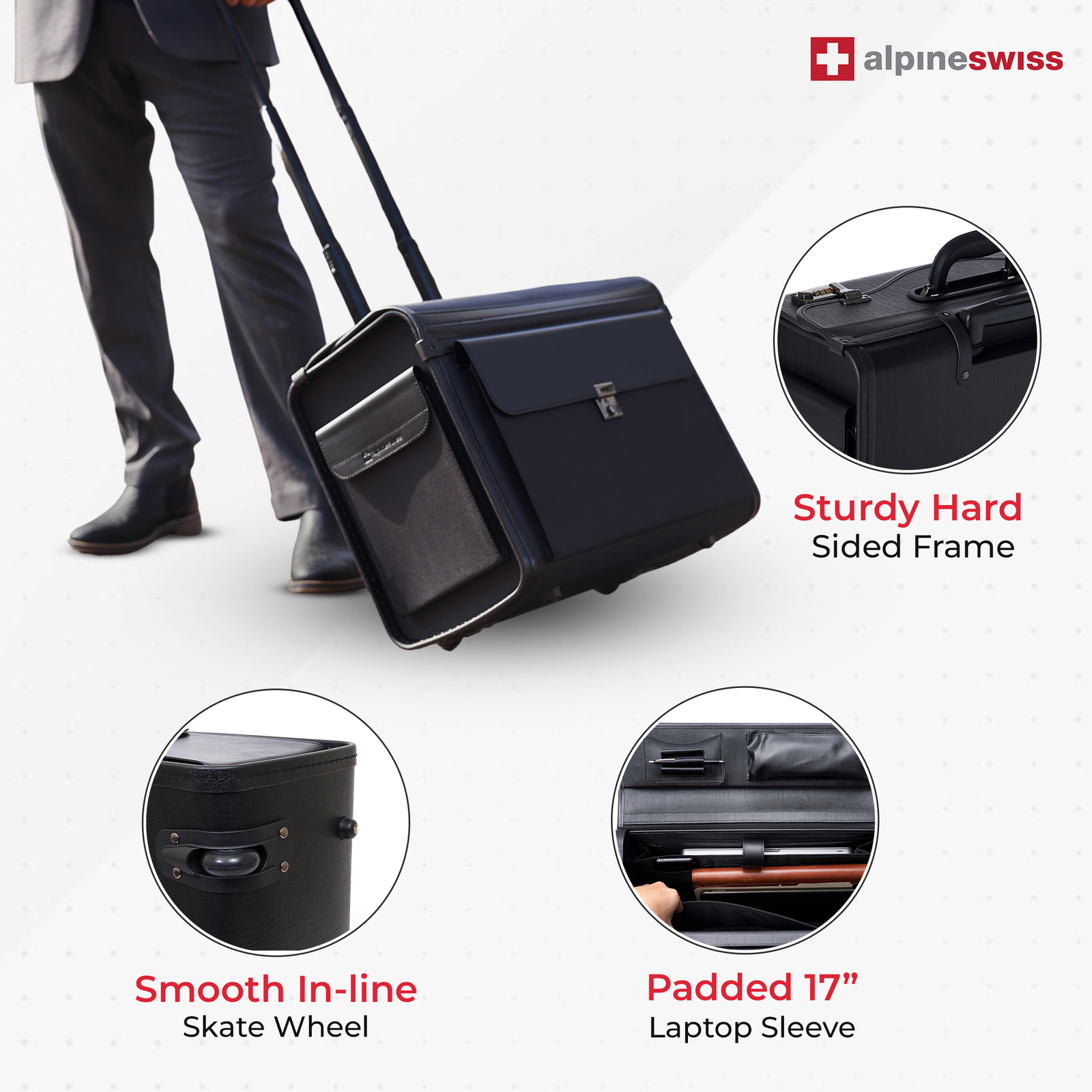 Alpine Swiss Roller Laptop Briefcase One Size Wheeled Upright - Black ...