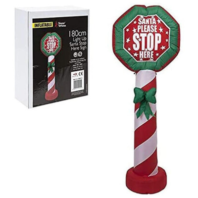 SANTA PLEASE STOP HERE 180CM INFLATABLE LIGHT UP LED XMAS DECORATION ...