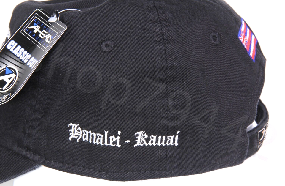 HAWAII Hanalei Kauai Cap BLACK Pirate Skull Custom Embroidered Flag ...