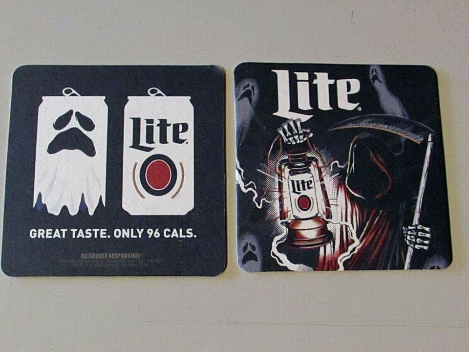 NEW 20 Miller Lite Halloween Grim Reaper Scary Spooky Bar beer Coasters ...