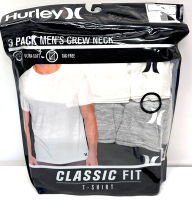 3 PACK HURLEY MENS CLASSIC FIT T-SHIRT ULTRA SOFT TAG FREE MEDIUM 38 ...