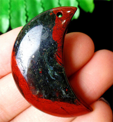 40x20x7mm Natural Red and Gray Africa Bloodstone Reiki Moon Pendant ...